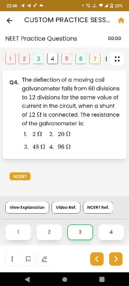 Q4. The deflection of a moving coil galvanometer falls from 60 divisions