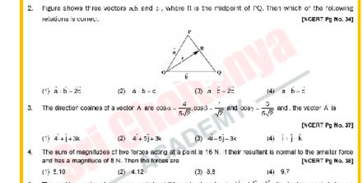 Figure shows three vectors \vec{a}, \vec{b} and \vec{r}, where R is the m..