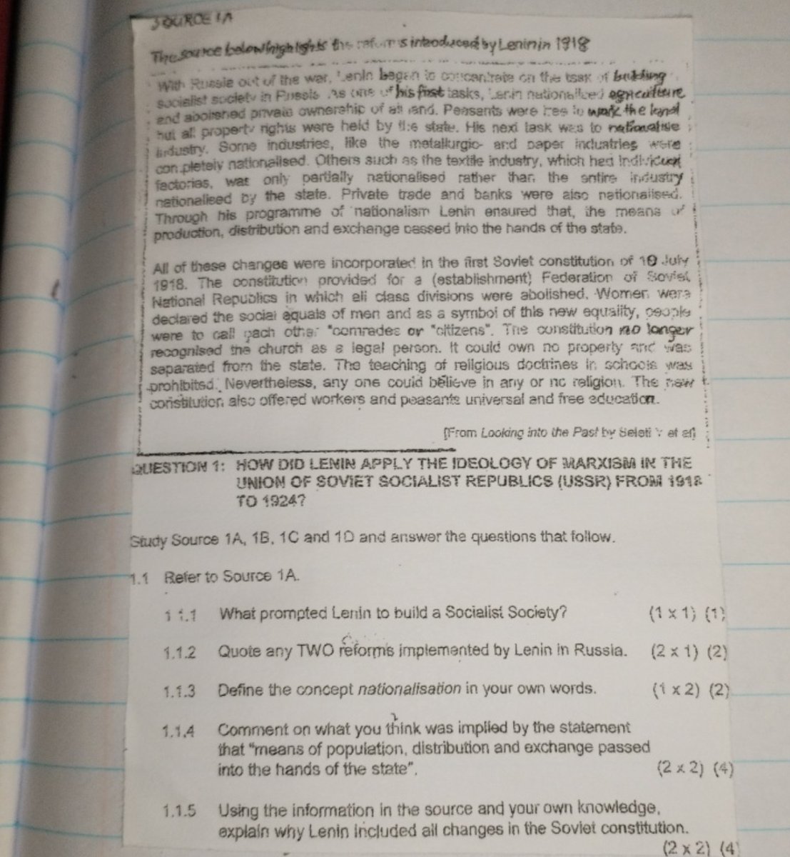 Study Source 1A, 1B, 1C and 1D and answer the questions that follow. 1.1..