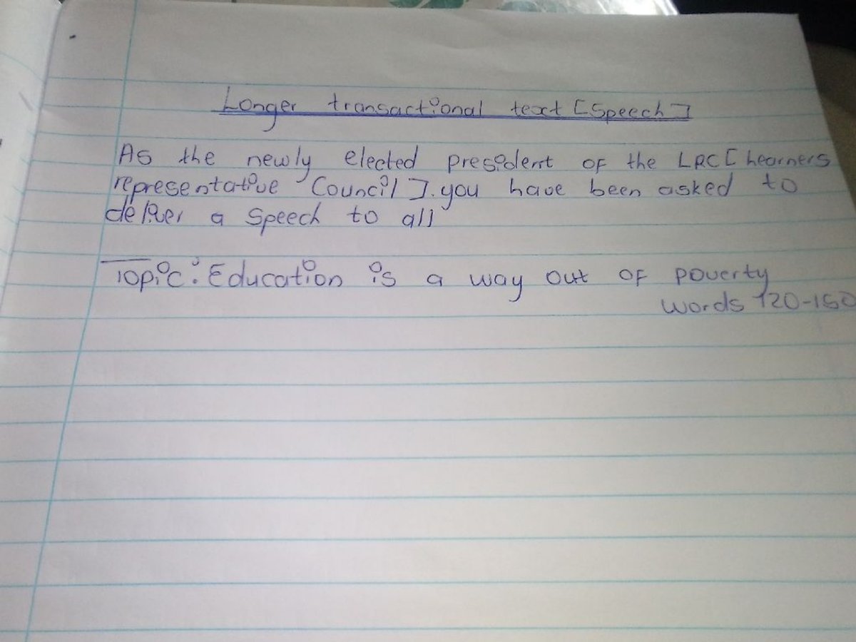 Longer transactional text [Speech] As the newly elected President of the..