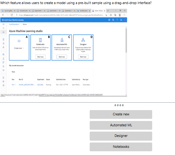 Which feature allows users to create a model using a pre-built sample usi..