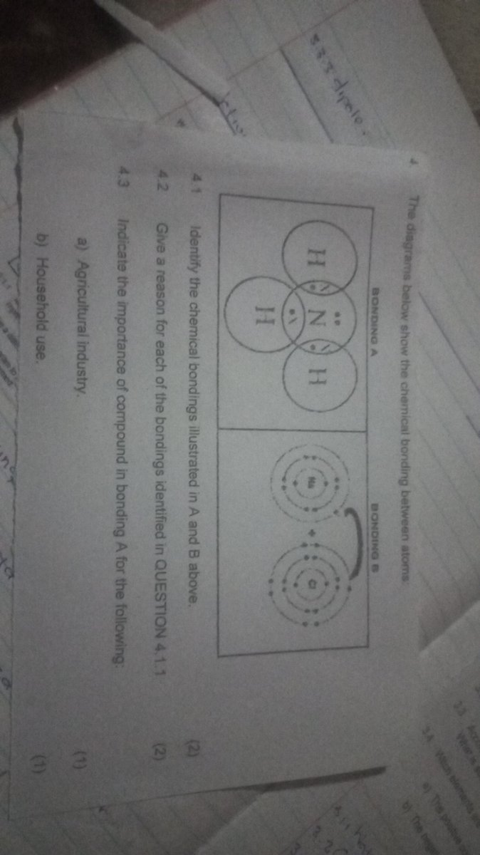 The diagrams below show the chemical bonding between atoms: BONDING A [D..