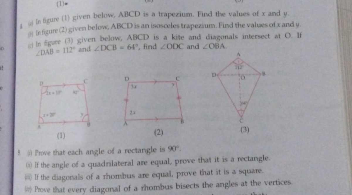 (a) In figure (1) given below, ABCD is a trapezium. Find the values of x
