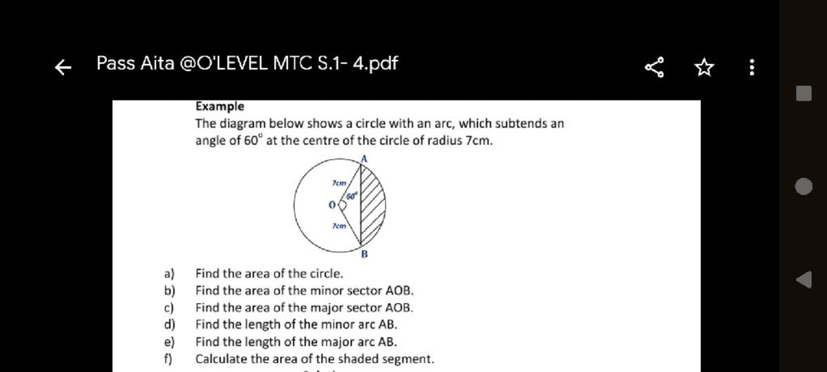 The diagram below shows a circle with an arc, which subtends an angle of