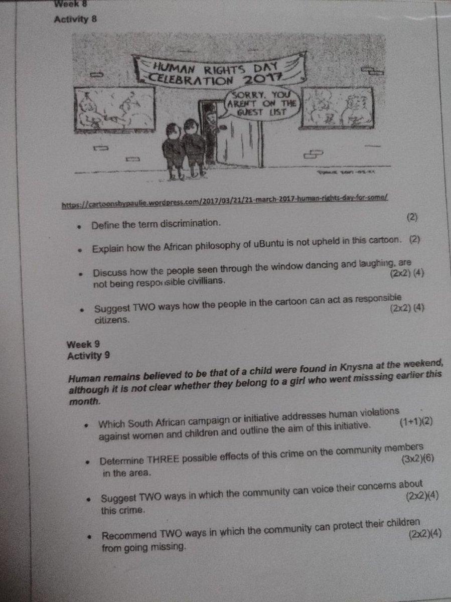 Week 8 Activity 8 [Image: A cartoon depicting "Human Rights Day Celebrat..