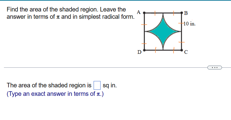 Find the area of the shaded region. Leave the answer in terms of \pi and