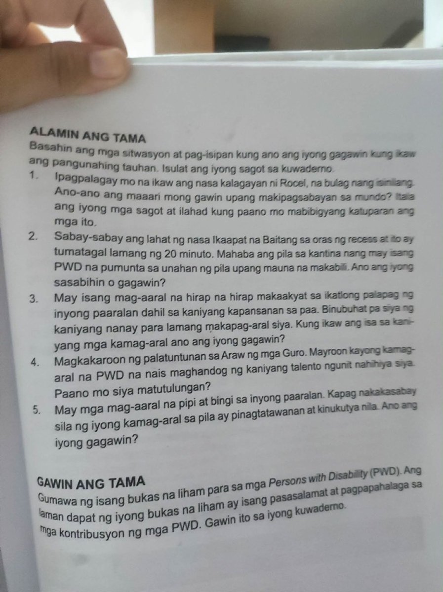 ALAMIN ANG TAMA Basahin ang mga sitwasyon at pag-isipan kung ano ang iyon..