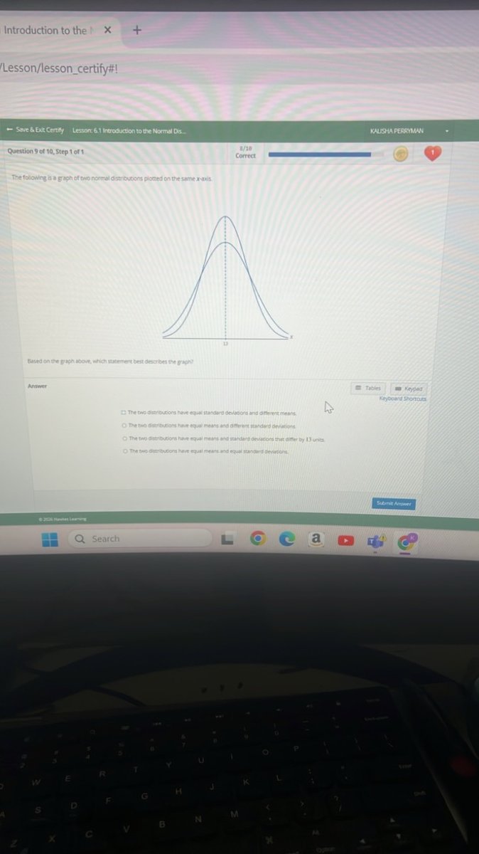 The following is a graph of two normal distributions plotted on the same