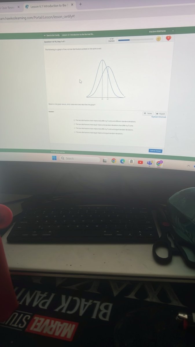 The following is a graph of two normal distributions plotted on the same
