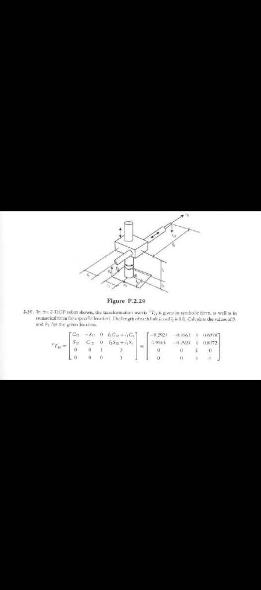 2.30. In the 2-DOF robot shown, the transformation matrix ^0T_2 is given