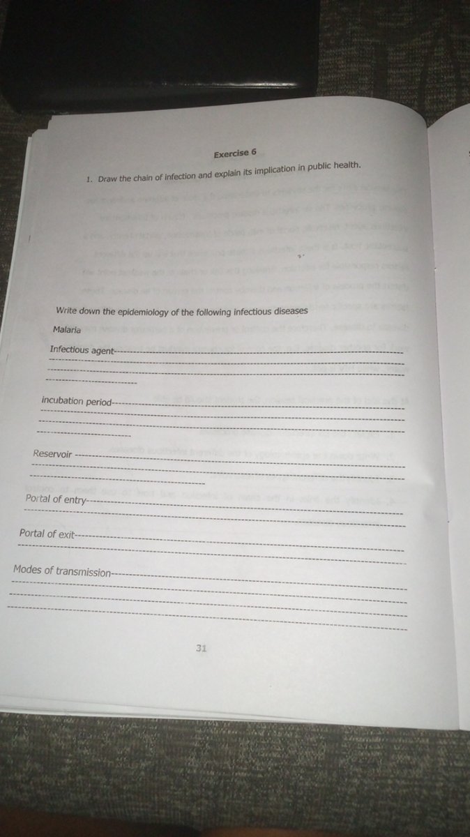 Exercise 6 Draw the chain of infection and explain its implication in pub..