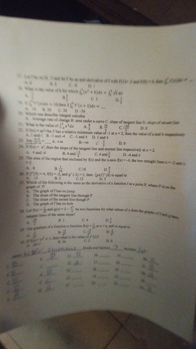 Which one describes integral calculus? A. Average rate of change B. Area