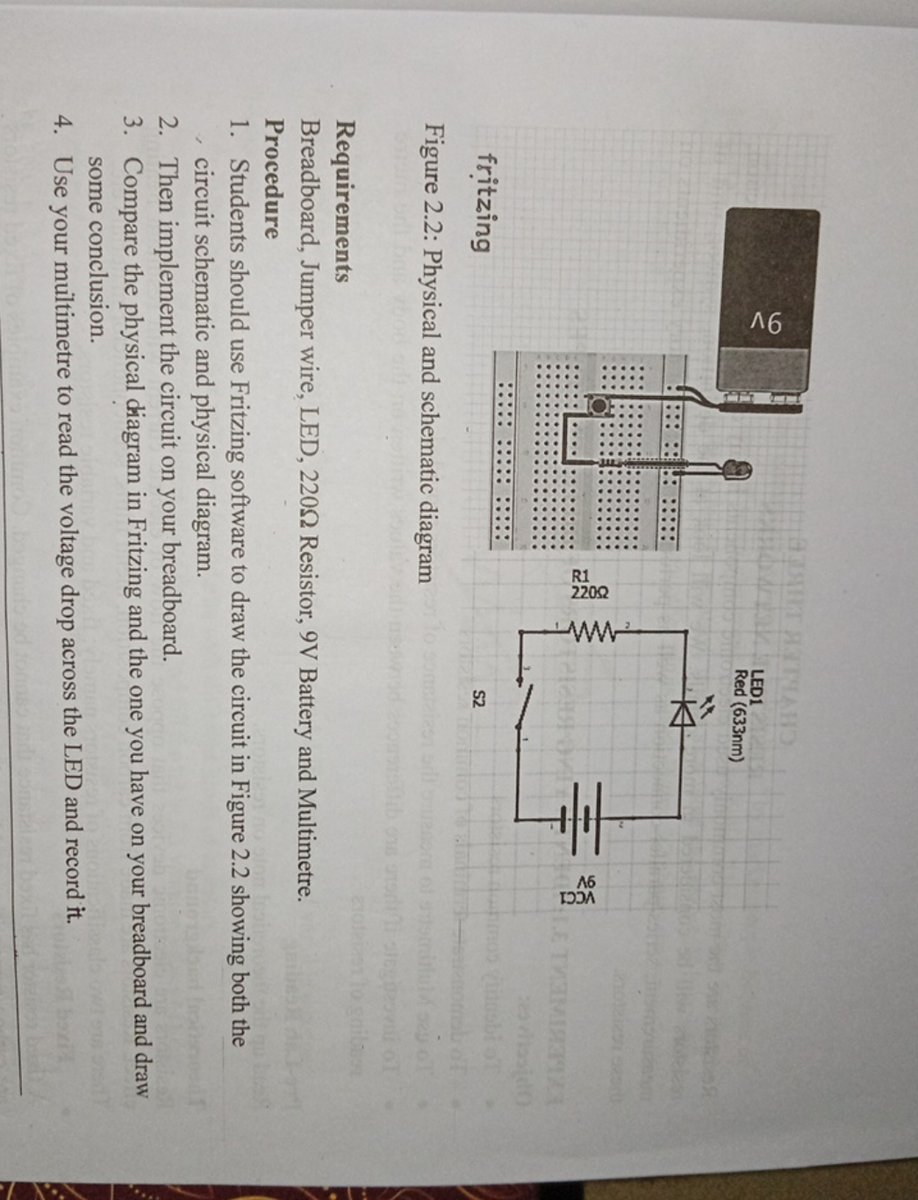 Here are the requirements and procedure for an electronics experiment: R..