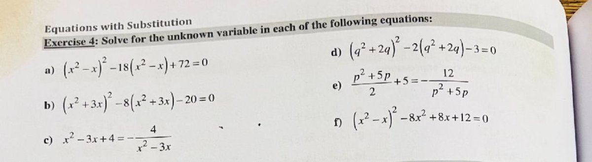 Equations with Substitution Exercise 4: Solve for the unknown variable in..