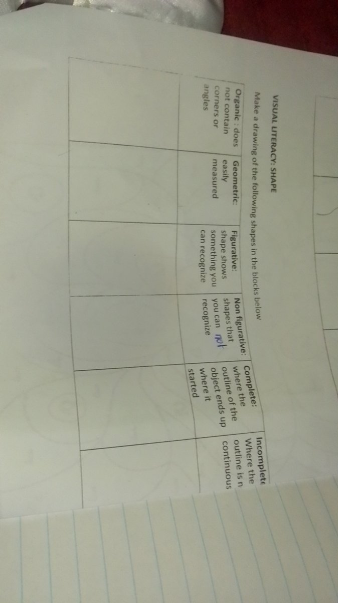 VISUAL LITERACY: SHAPE Make a drawing of the following shapes in the blo..