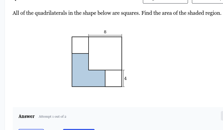All of the quadrilaterals in the shape below are squares. Find the area o..