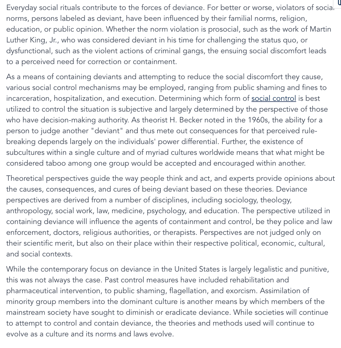 According to this passage, how is deviant behavior controlled at school?..