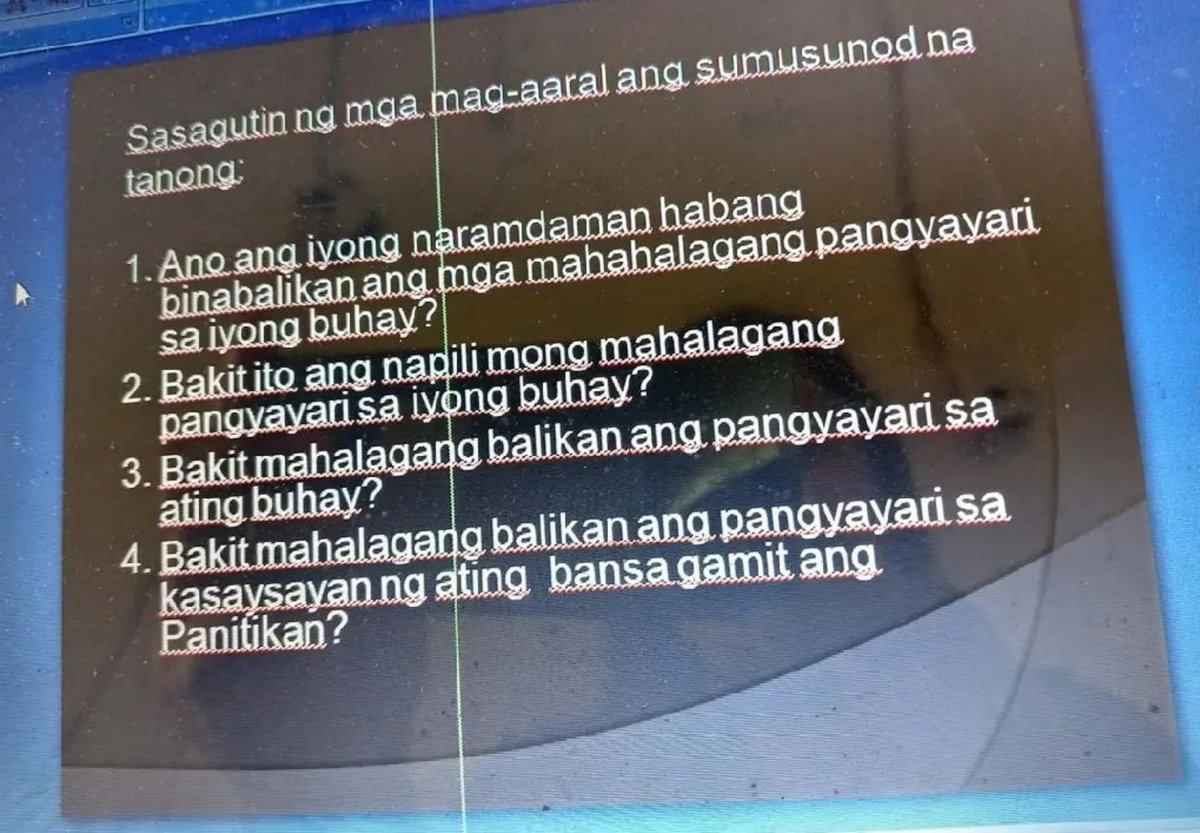 Sasagutin ng mga mag-aaral ang sumusunod na tanong: Ano ang iyong naramd..