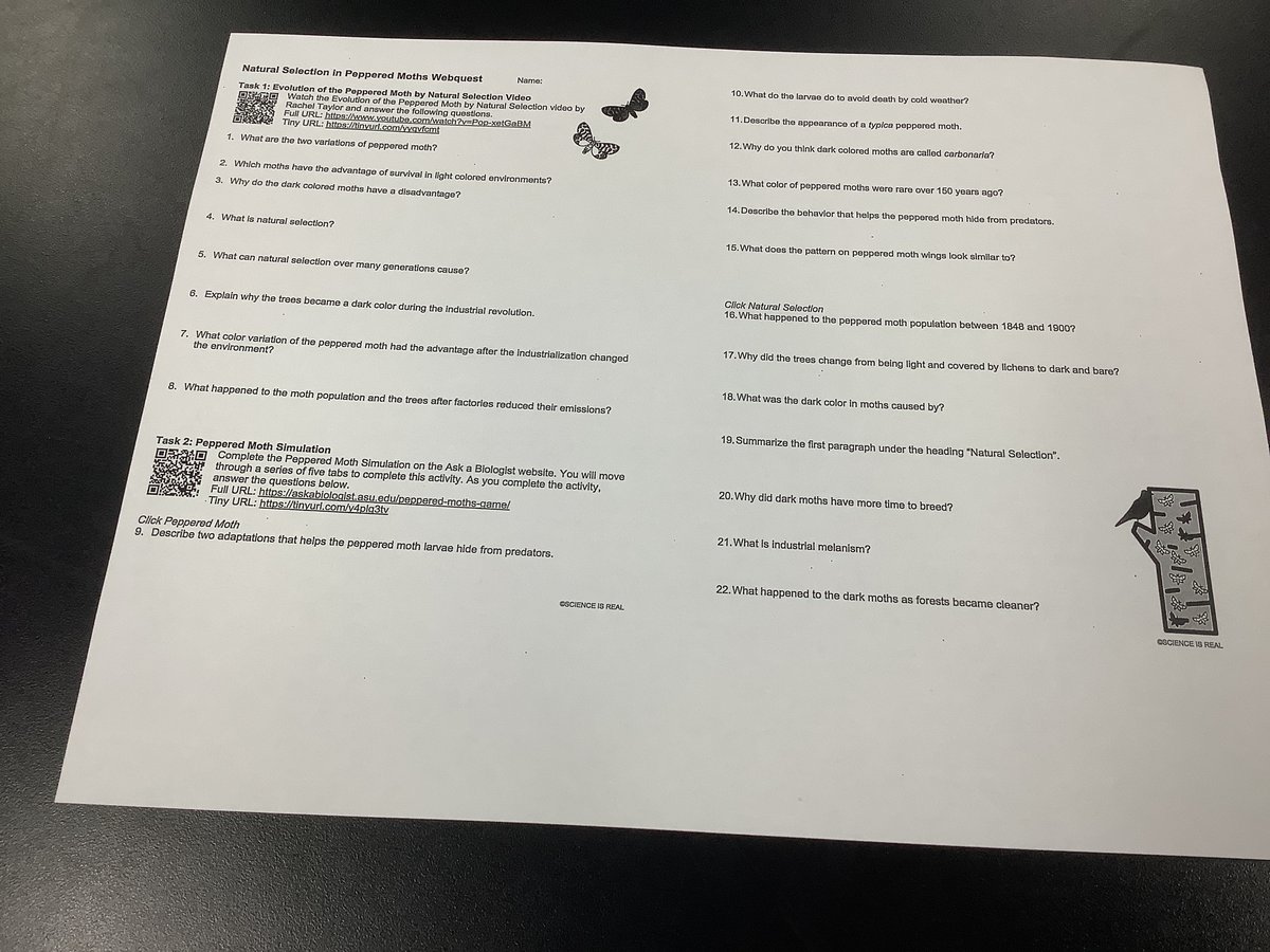 Natural Selection in Peppered Moths Webquest Task 1: Evolution of the Pe..