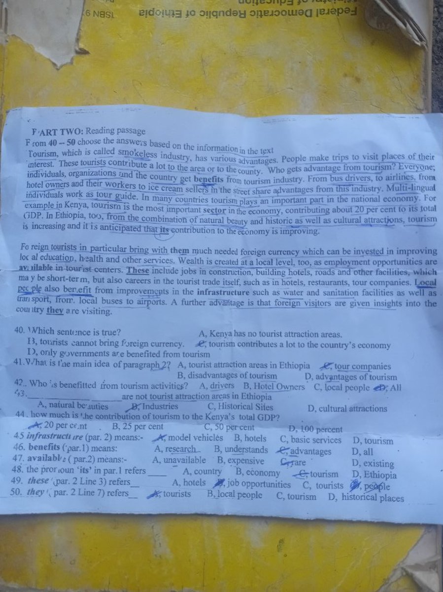 PART TWO: Reading passage From 40-50 choose the answers based on the inf..