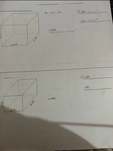 Calculate the surface area (SA) and lateral area (LA) of the rectangular