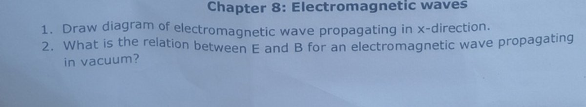 Chapter 8: Electromagnetic waves Draw diagram of electromagnetic wave pr..