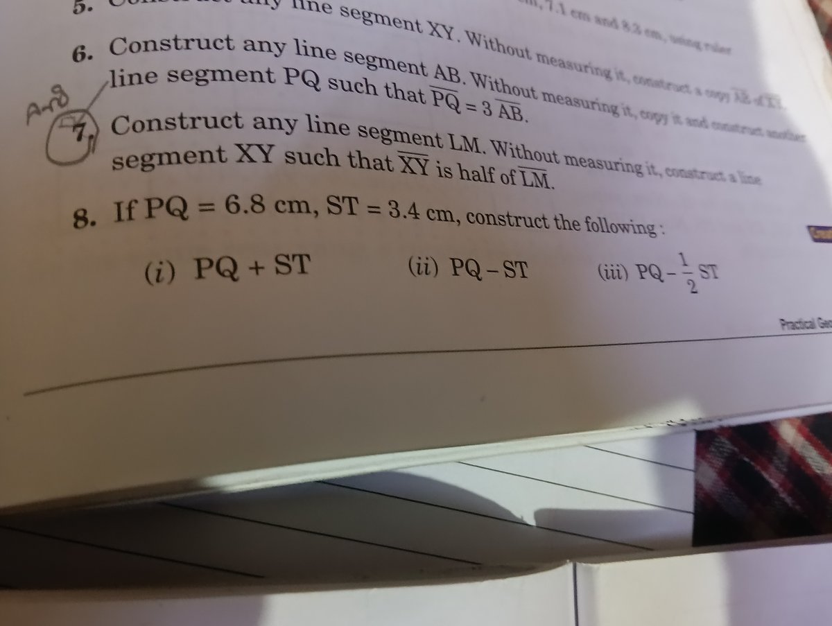 Here are a few questions related to constructing line segments: 6. Const..