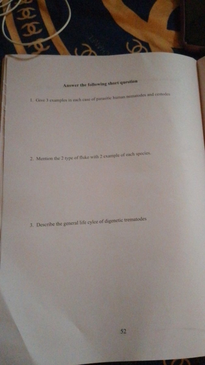Answer the following short question Give 3 examples in each case of para..