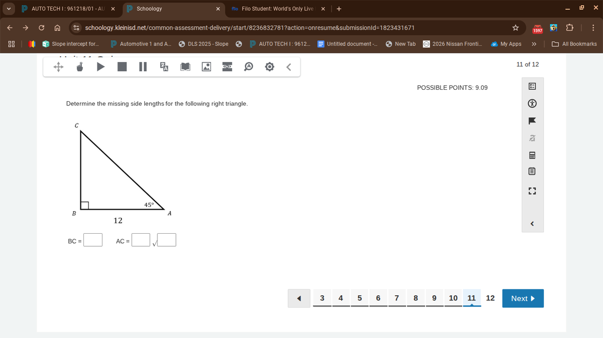 Determine the missing side lengths for the following right triangle. [Di..