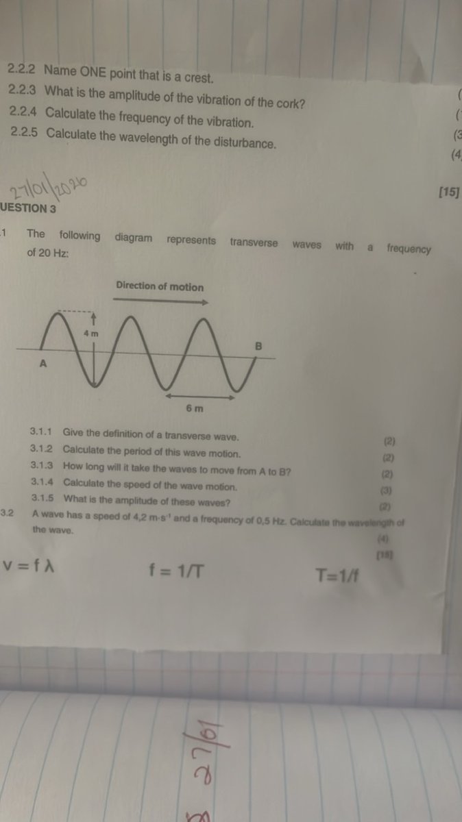QUESTION 3 3.1 The following diagram represents transverse waves with a