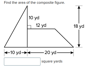 Find the area of the composite figure. [Diagram showing a composite figu..