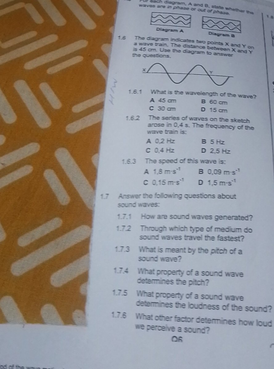 1.6 The diagram indicates two points X and Y on a wave train. The distanc..
