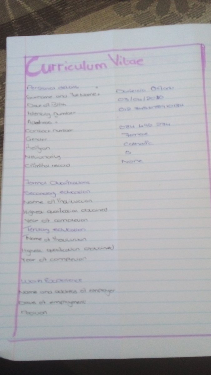 Curriculum Vitae Personal details Surname and First Name: Date of Birth..