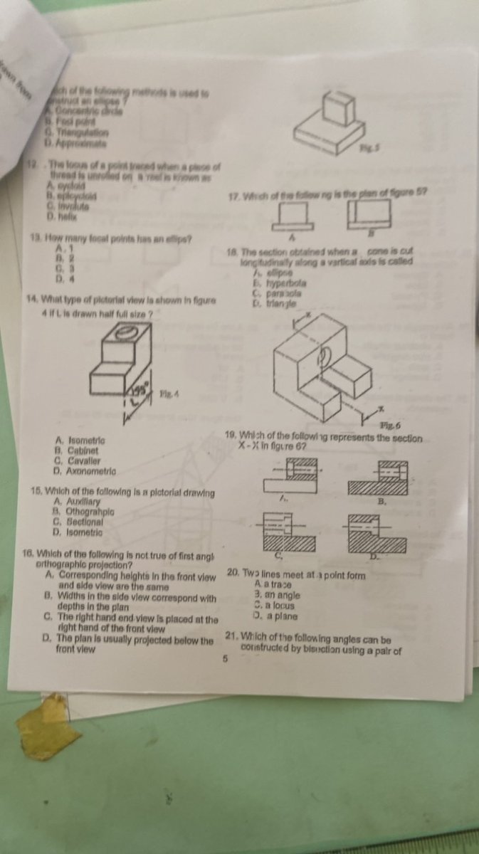 Here are multiple questions related to Engineering Drawing: Which of the..