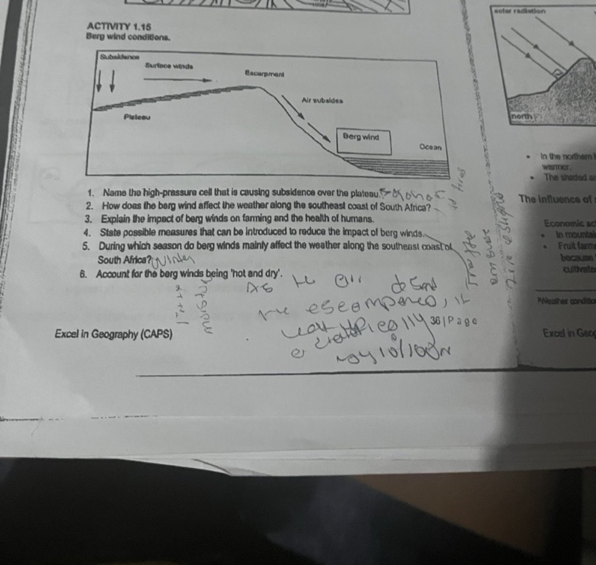 ACTIVITY 1.15 Berg wind conditions. [Diagram showing subsidence, surface..