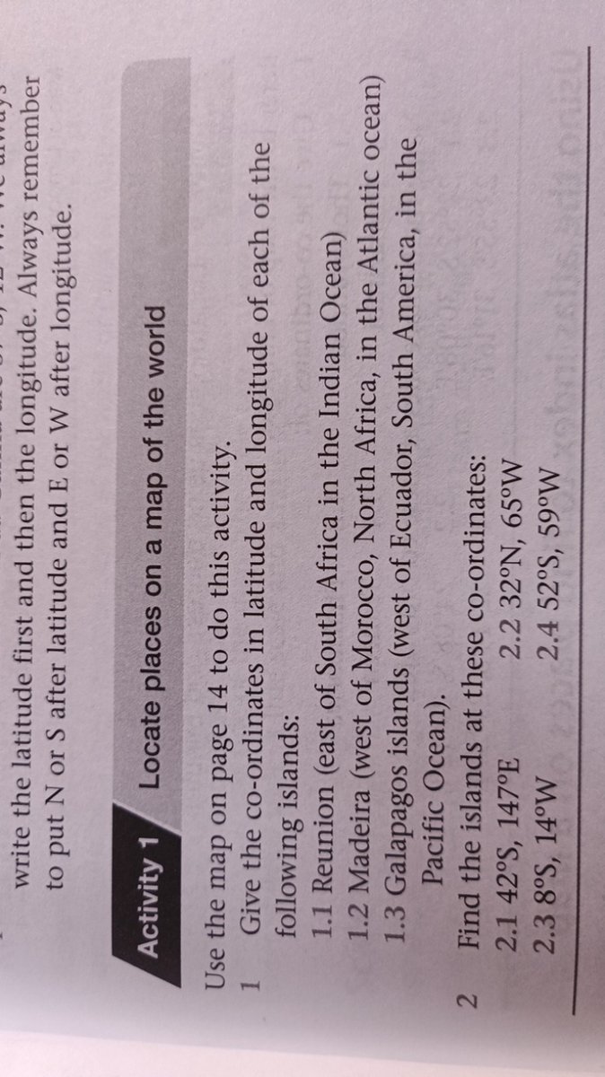 Activity 1: Locate places on a map of the world Use the map on page 14 t..