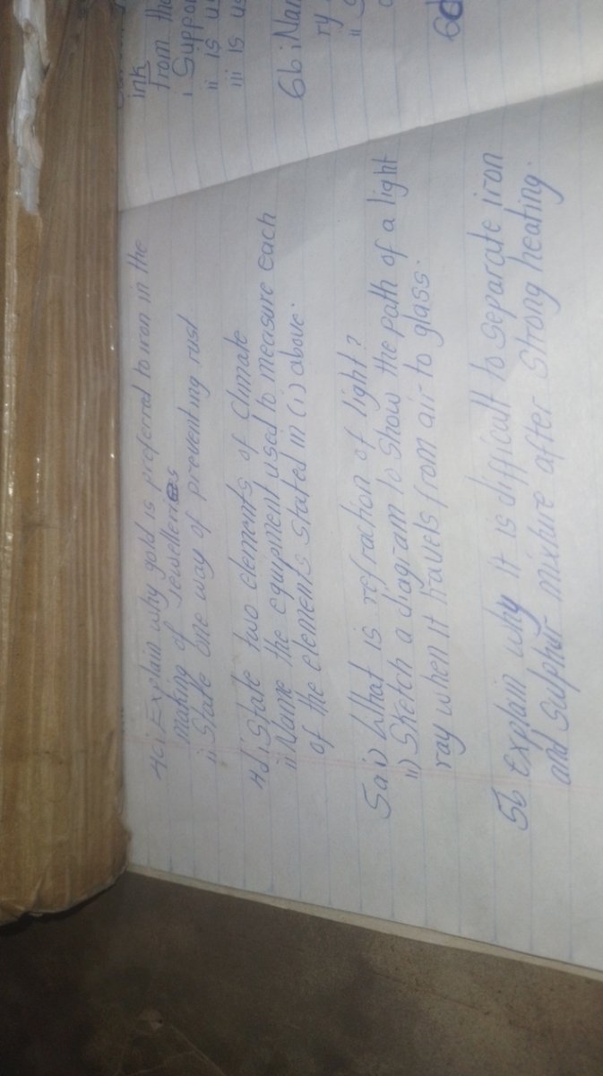 4a. Explain why gold is preferred to iron in the making of jewelleries.