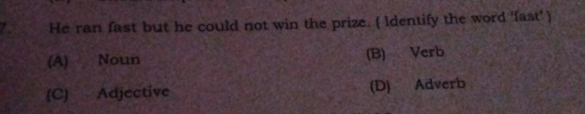 He ran fast but he could not win the prize. (Identify the word 'fast')