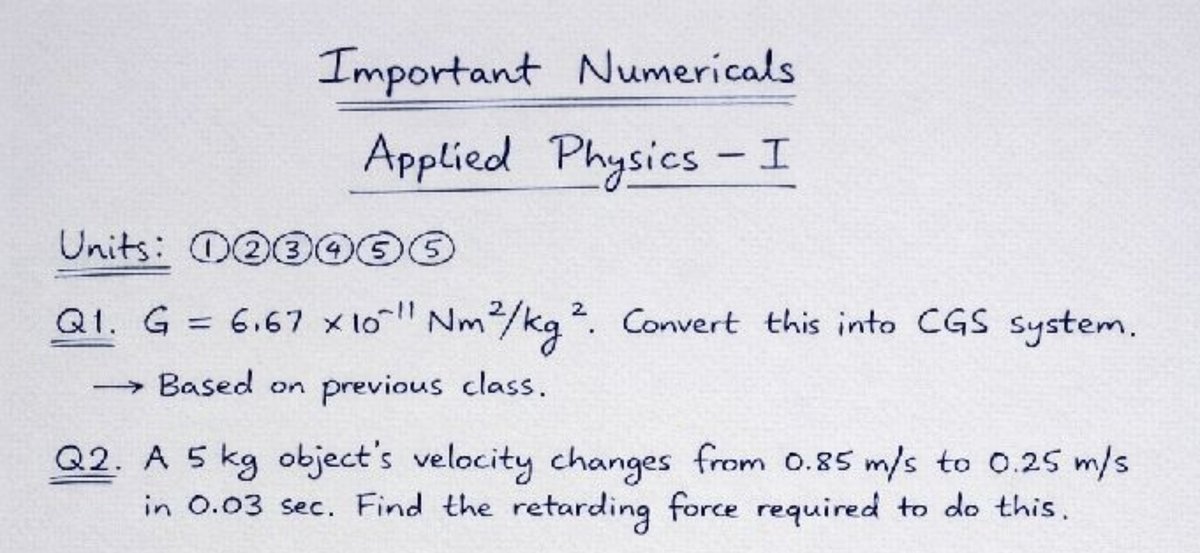 Important Numericals Applied Physics - I Q1. G = 6.67 x 10⁻¹¹ Nm²/kg². C..