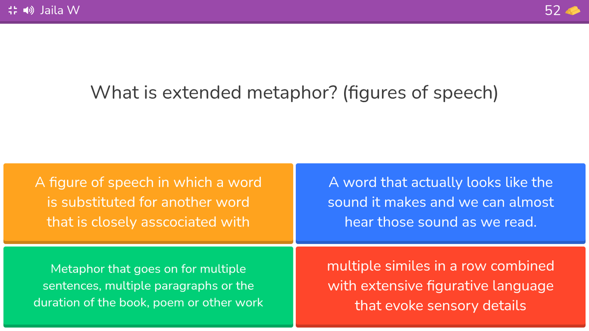 What is extended metaphor? (figures of speech) A. A figure of speech in