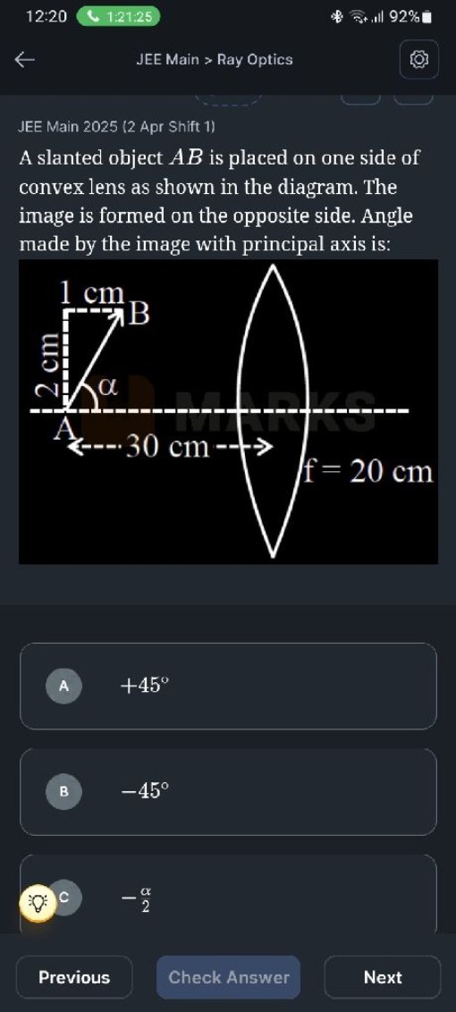 JEE Main 2025 (2 Apr Shift 1) A slanted object AB is placed on one side o..