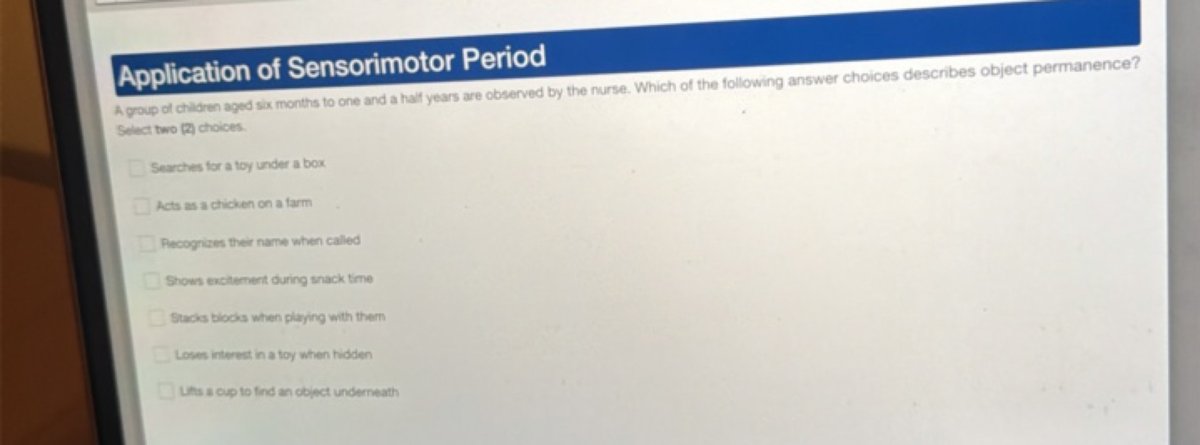 Application of Sensorimotor Period A group of children aged six months to..