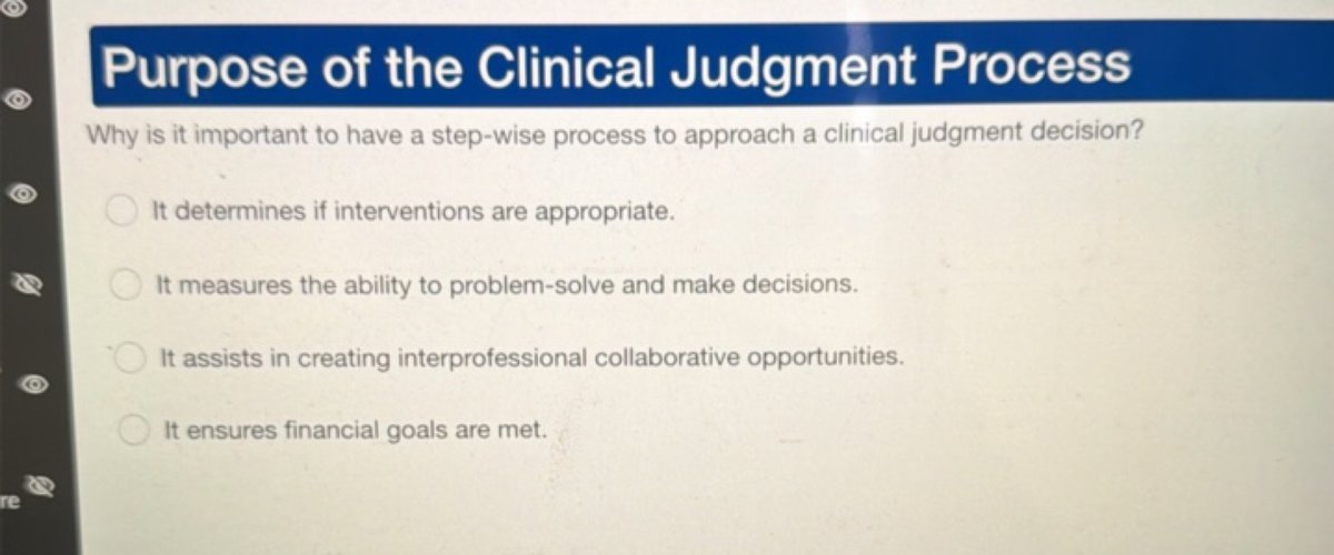 Purpose of the Clinical Judgment Process Why is it important to have a s..