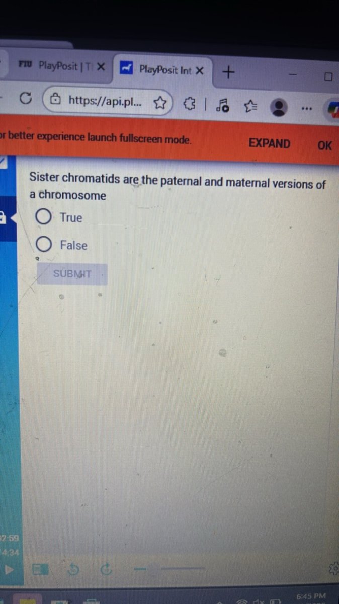 Sister chromatids are the paternal and maternal versions of a chromosome...