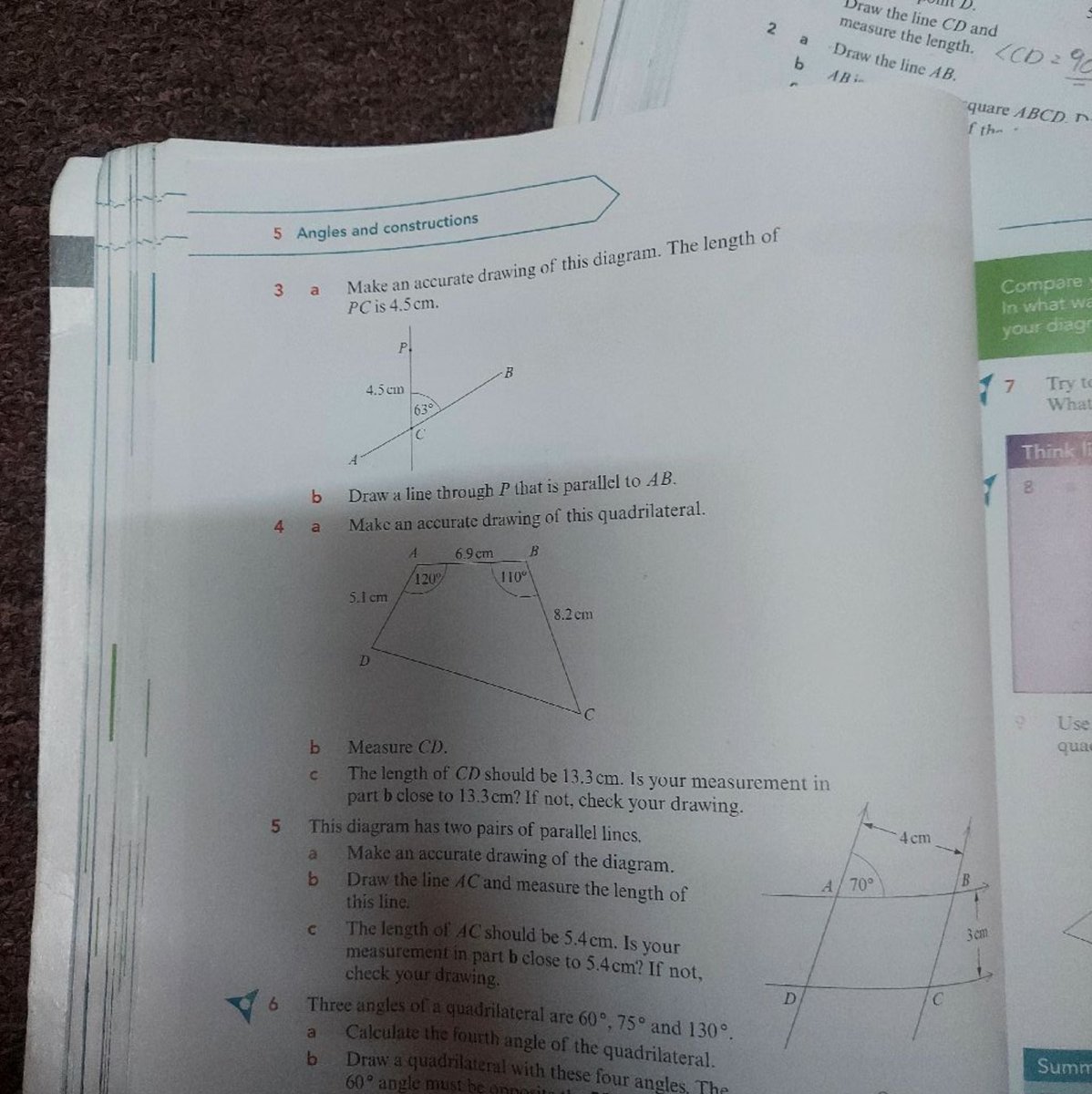 5 Angles and constructions a. Make an accurate drawing of this diagram.