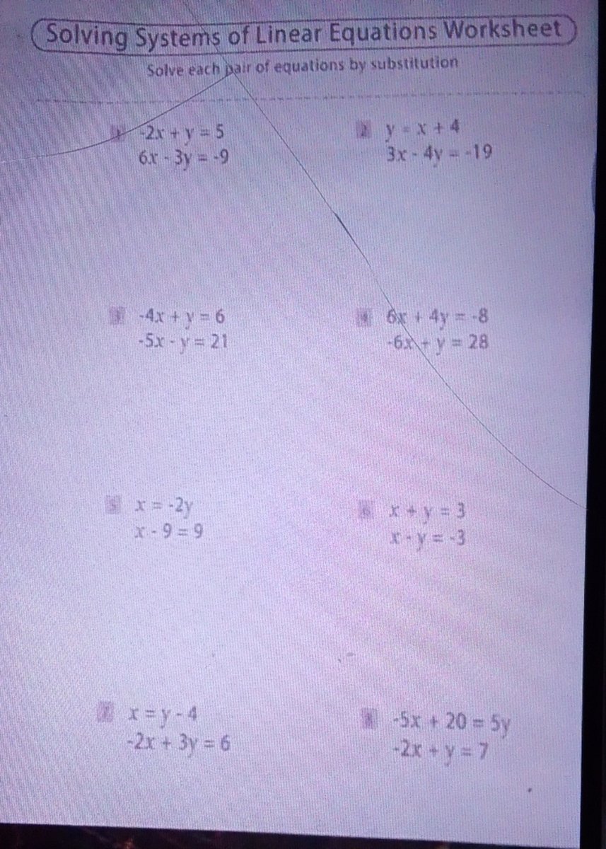 Solving Systems of Linear Equations Worksheet Solve each pair of equation..