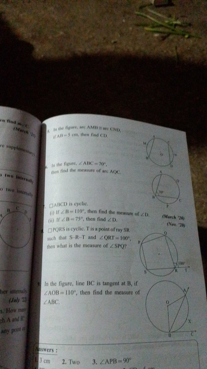 Here are multiple questions related to circles and cyclic quadrilaterals:..