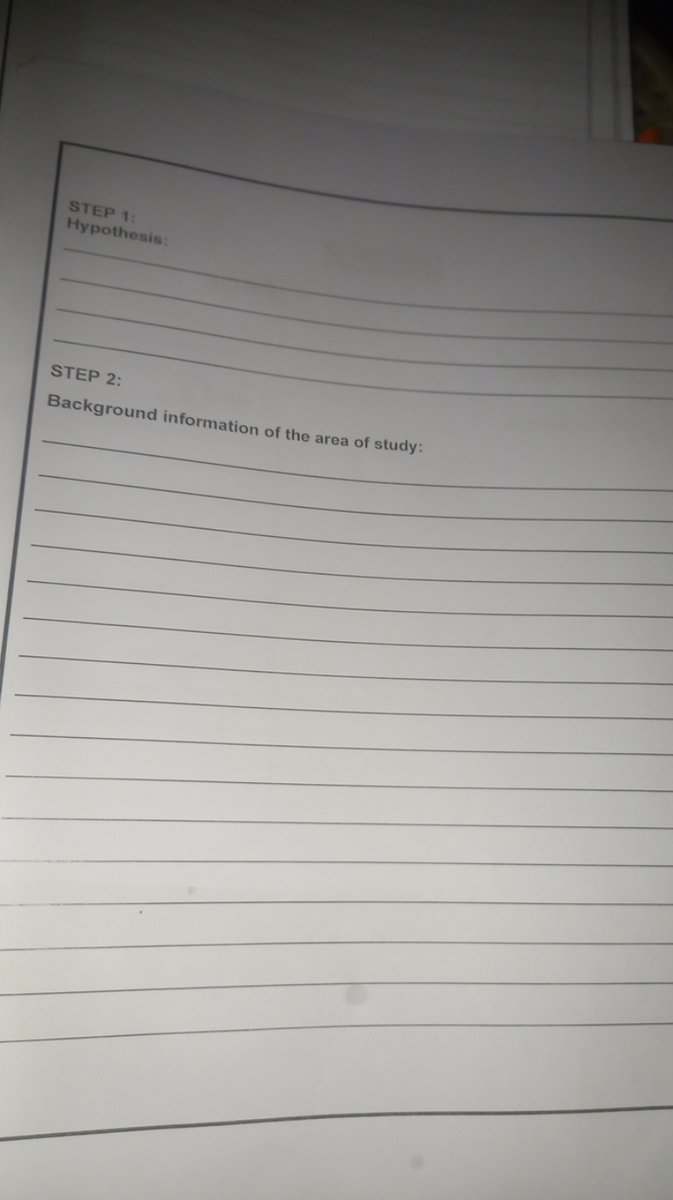 STEP 1: Hypothesis: STEP 2: Background information of the area of study:..