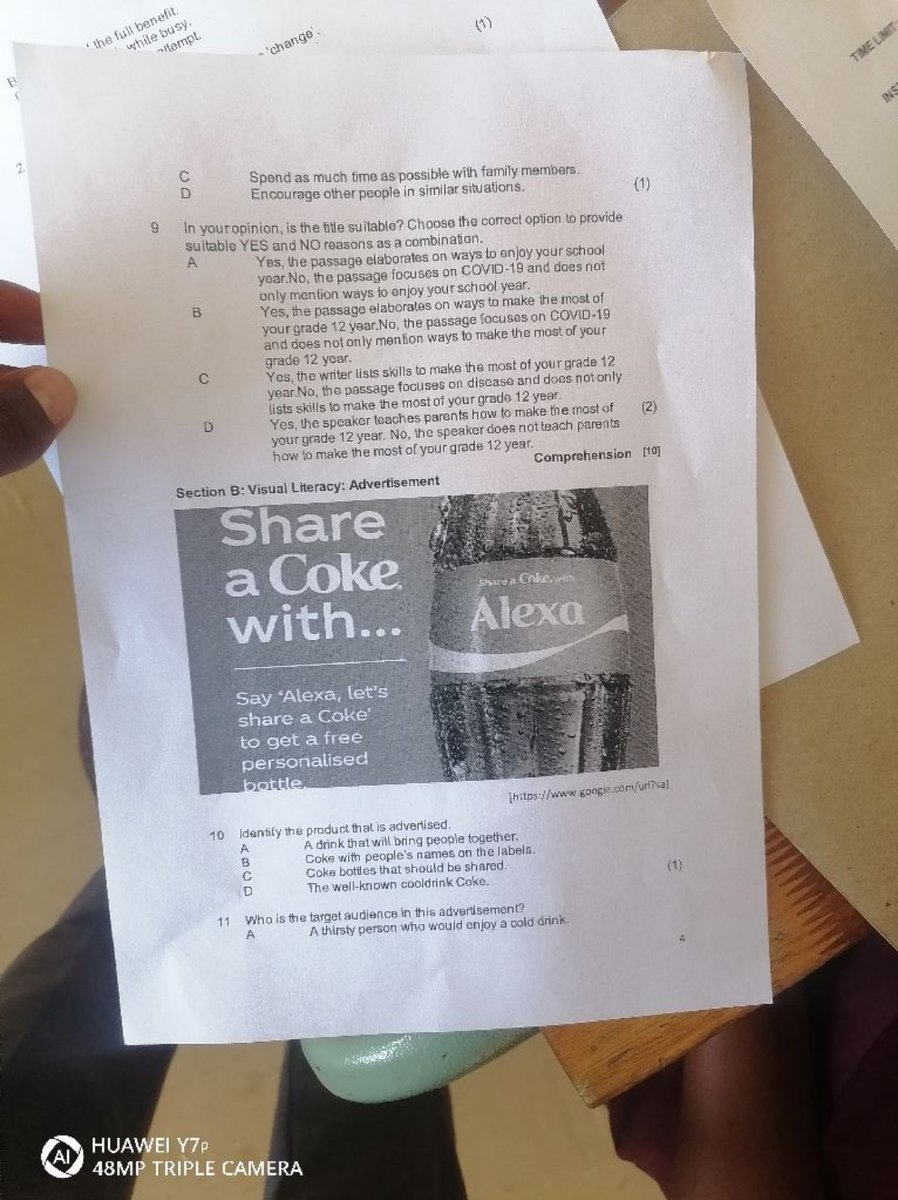 Section B: Visual Literacy: Advertisement Image: An advertisement for Co..