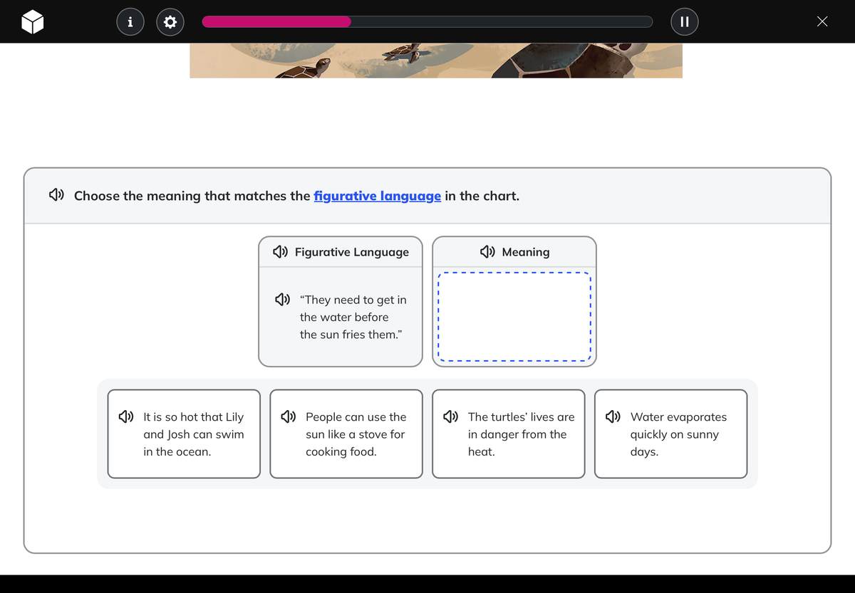 Choose the meaning that matches the figurative language in the chart. Fi..